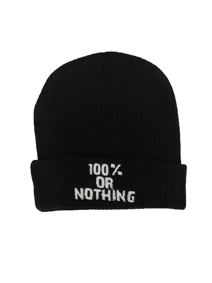 100% or Nothing Unisex Knit Beanie Hat [Black] – hardkoreklothing