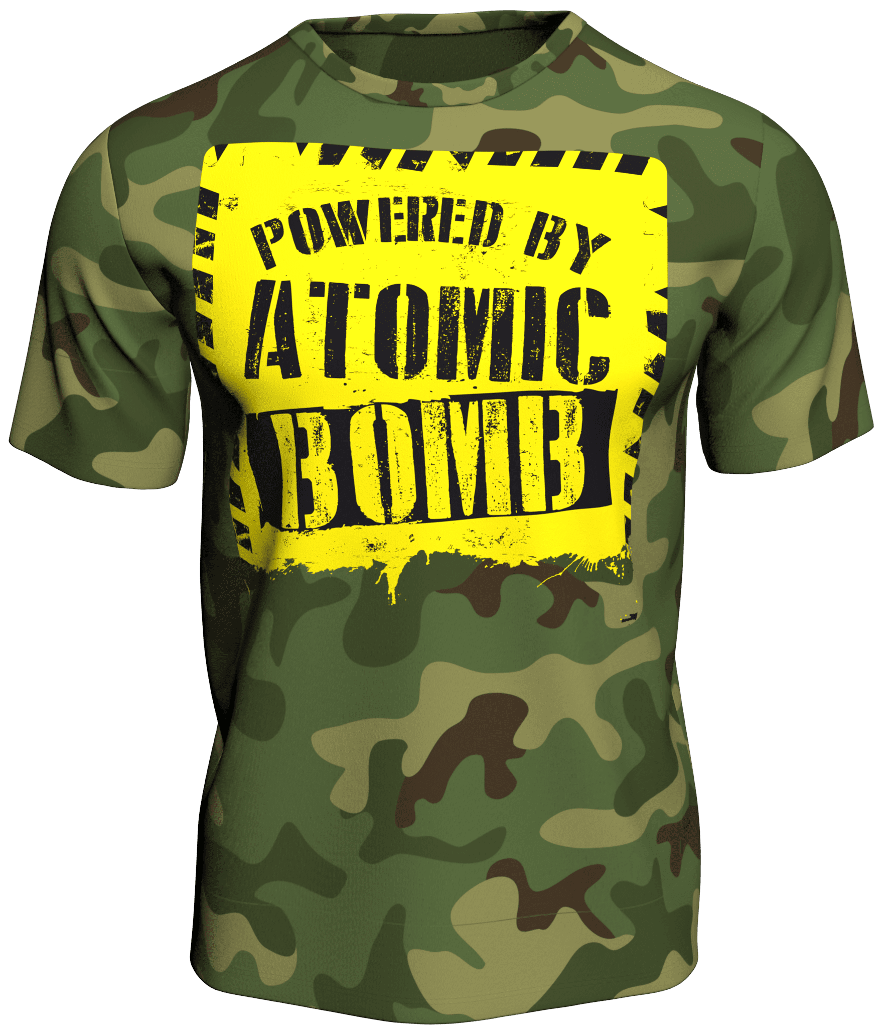 100% or Nothing 'Powered By ATOMIC BOMB' Slogan Tee Green Camo ...